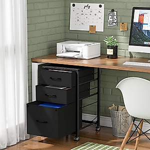 Raybee File Cabinets for Home Office 3 Drawer Rolling File Cabinet Small Filing Cabinets for Small Spaces Fabric Vertical Filing Cabinet fits A4, Legal, Letter Size, 16.9" D*15.6" W*26.6" H Grey