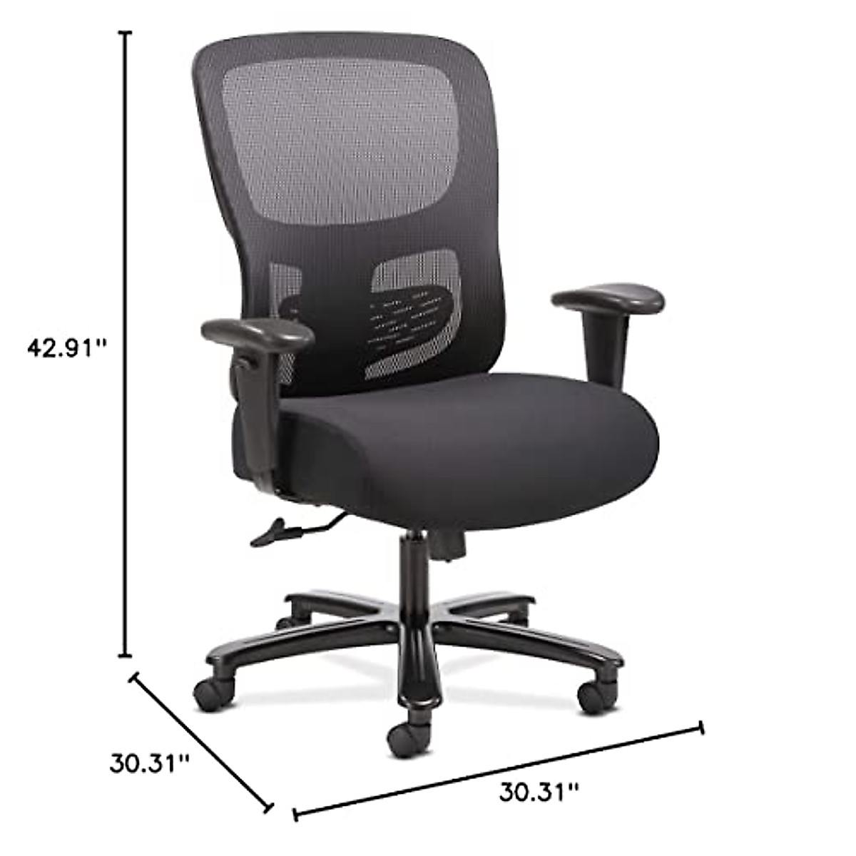 HON Sadie Big and Tall Office Chair Mesh Back Ergonomic Computer Desk Chair Heavy Duty 400 lb Max - Adjustable Arms, Lumbar Support, Comfortable Seat Cushion, 360 Swivel Rolling Wheels - Black