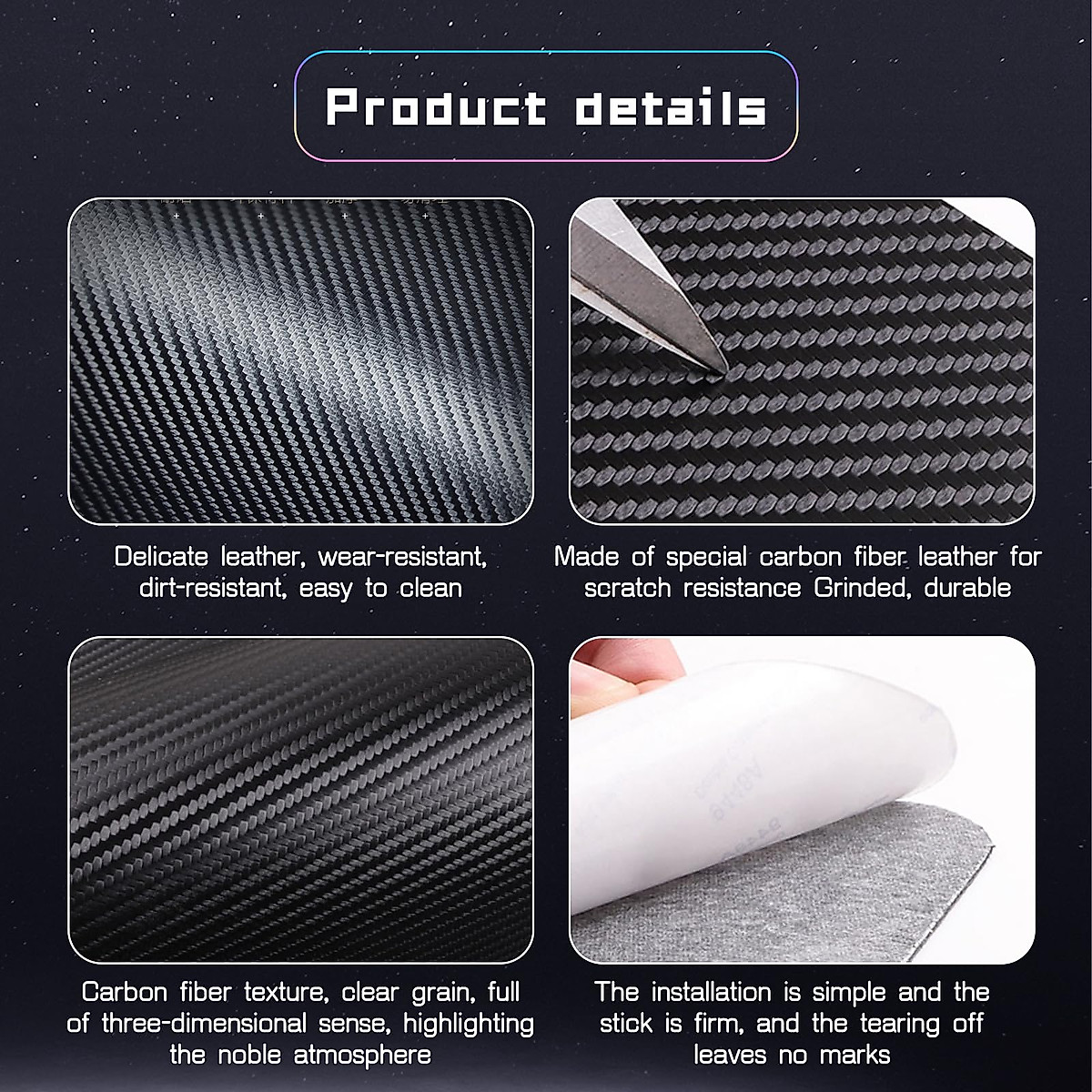 NGHEY 8 PCS Car Carbon Fiber Leather Door Bowl Film, 4.13" x 3.1" Door Handle Grain Anti-Scratch Protective Film, Install Door Handle Sticker, Suitable for Most Car Models (Black)