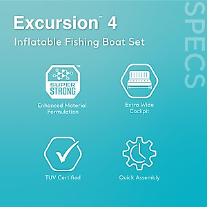 INTEX 68324EP Excursion 4 Inflatable Boat Set: Includes Deluxe 54in Boat Oars and High-Output Pump – Adjustable Seats with Backrest – Fishing Rod Holders – 4-Person – 1100lb Weight Capacity