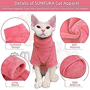 SUNFURA Turtleneck Sweater Coat for Cat, Kitten Fleece Winter Pullover Vest Cat Cozy Soft Pajamas with Sleeves for Puppy Cats, Pet Warm and Jumpsuit Apparel for Cold Weather, Pink XL