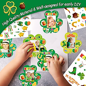 chiazllta 32 Packs St. Patrick's Day Picture Frame Craft Kits for Kids, Ireland DIY Shamrock Craft Holiday Art Favor Home Class Game Activities for Kindergarten Preschool