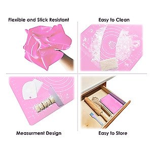 Pink Silicone Baking Mat Pastry Mat For Rolling Out Dough Pastry Pie Crust and Fondant Nonstick Thick Large 25” X 18” With Measurement, BPA Free Non stick Non Slip and Easy to Clean Reusable
