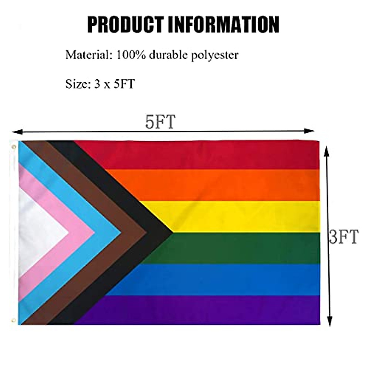 Progress Pride Rainbow Flag 3x5 ft LGBTQ Gay Pride Flags All Inlcusive Progressive Bisexual Non Binary Lesbian Transgender Flag Indoor Outdoor Wall