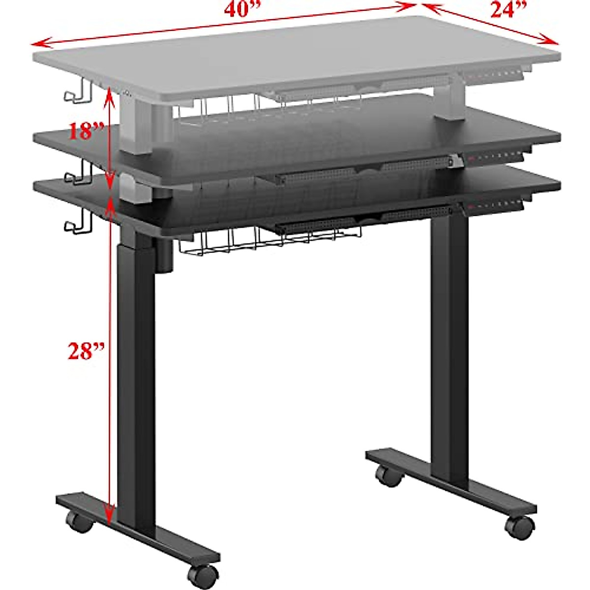 SHW Electric Height Adjustable Mobile Rolling Standing Desk Workstation, 40 x 24 Inches, Black