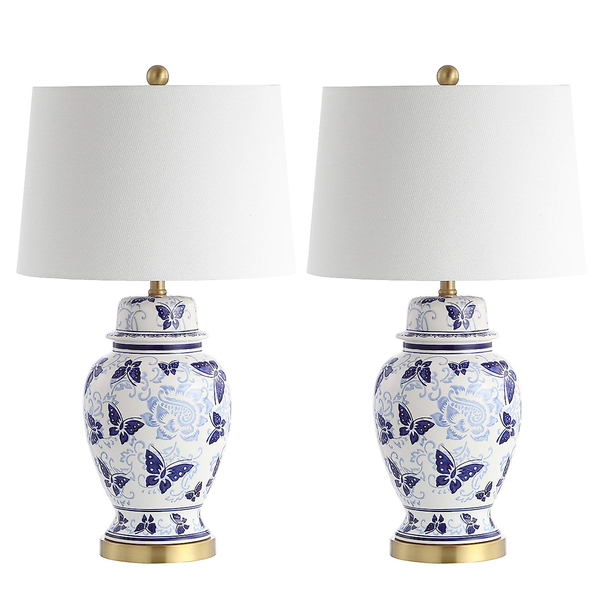 SAFAVIEH Lighting Collection Hana Butterfly Blue/ White 28-inch Bedroom Living Room Home Office Desk Nightstand Table Lamp Set of 2 (LED Bulbs Included)