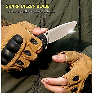 XTOUC Folding Knife EDC Pocket Knife: Button Lock 14C28N Blade Lightweight G10 Handle Camping Knives-Outdoor Hiking for Men