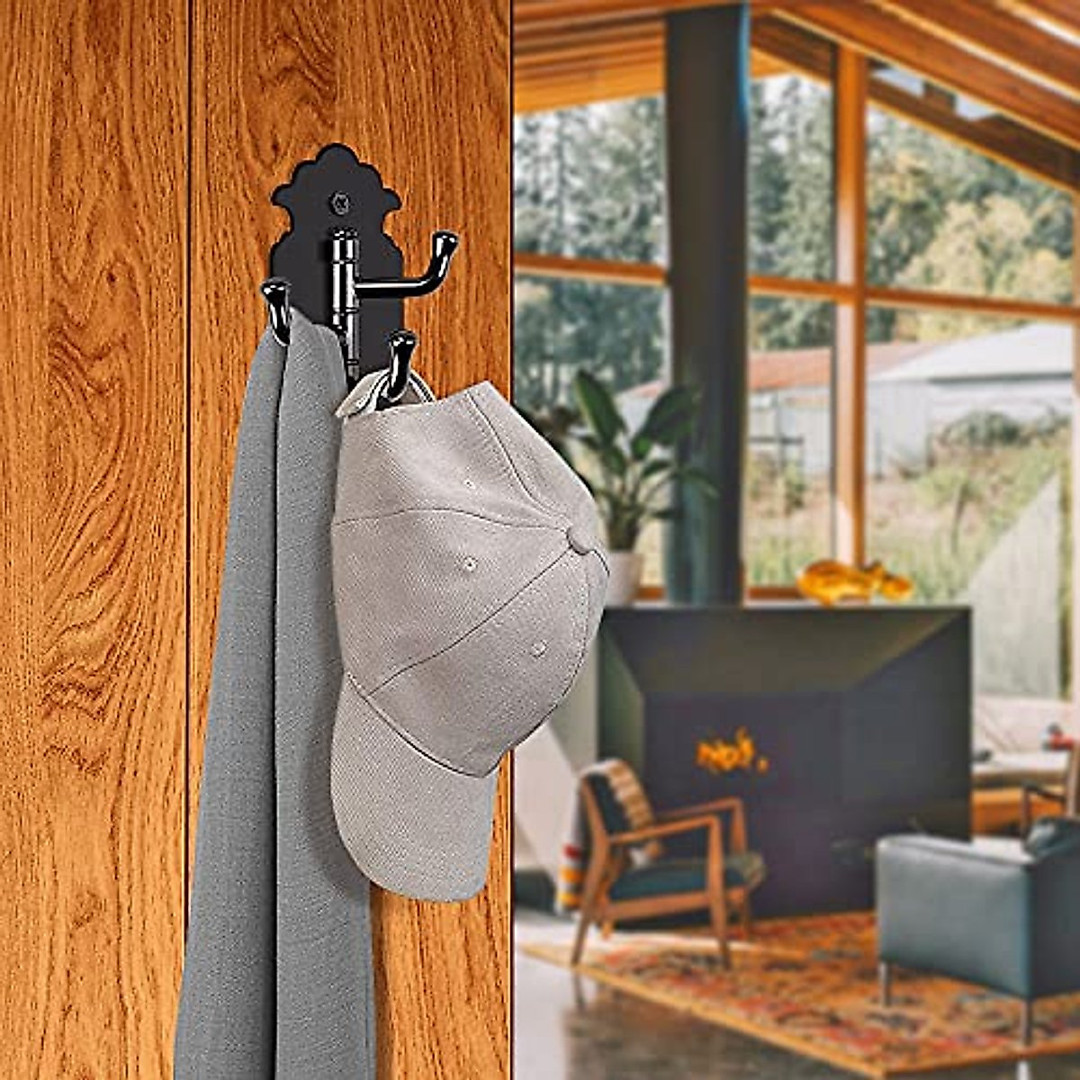 SELEWARE Metal Hooks for Hanging, 3 Rotatable Hooks Design in 1 Set, Coat Hooks Wall Mounted, Black