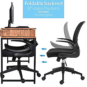 URRED Ergonomic Office Chair Mesh with Foldable Backrest, Mesh Home Office Computer Task Desk Chairs with Adjustable Arms and 360 Degree Universal Wheels (Black)