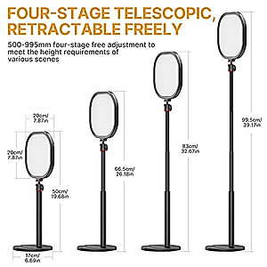 LED Streaming Key Light Desktop- K7 Extendable Home Office Lighting Live Broadcast 360° Fill Professional Studio LED Panel Multi-Layer Diffusion, Edge-lit Technology for Game Video Makeup Photograph
