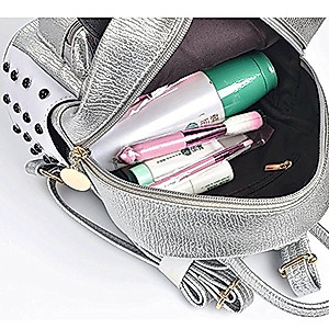 Fayland Women Teens Girls Panda Book Bag Rivet Backpack Mini Casual Panda Shoulder Bags(Silver)…