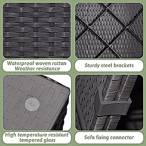 MEINV 7 Piece Patio Furniture Sofas Set, PE Rattan Sectional Couch Conversation Sets, Outdoor Waterproof Sofa Chair Wicker with Coffee Table and Cushion for Homes Porch Deck Gardens (Brown-Apricot)