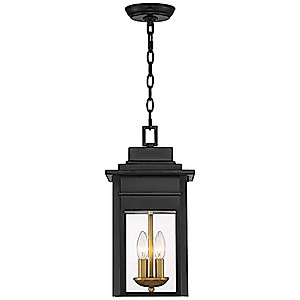 Bransford Farmhouse Industrial Outdoor Hanging Light Fixture Warm Brass Black 17 1/2" Clear Glass for Exterior House Porch Patio Outside Deck Garage Yard Garden Driveway Home - Franklin Iron Works