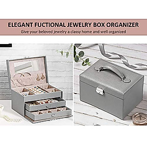 ANWBROAD Jewelry Box for Women and Teen Girls with Lock and Mirror Jewelry Storage Organizer Portable Travel Jewelry Boxes for Necklaces Rings Earrings UJJB002H