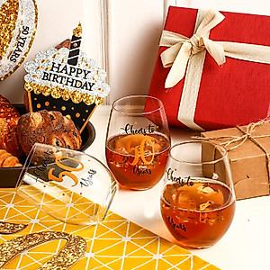 50th Birthday Stemless Wine Glass, Gold Cheers to 50 Years Birthday Wine Glass Present for Men Women 50th Birthday Party Wedding Anniversary Party Decorations, 17 oz Stemless