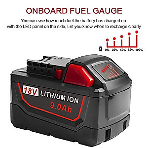 [2Pack] High Output 9.0Ah 18V M18 Lithium ion Battery for Milwaukee M18B Xc 48-11-1850 48-11-1815 48-11-1820 48-11-1852 48-11-1828 48-11-1822 48-11-1811 48-11-1840 48-11-1860 48-11-10