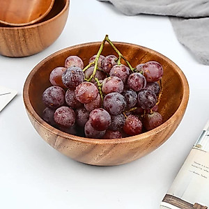 Acacia Wooden Salad Bowl Set Diameter 20.7 cm Wood Bowl with Wooden Spoon Individual Serving Bowl for Snacks, Salad, Soup Handmade Hardwood Wooden Bowl for Food Safe Kitchen Accessories