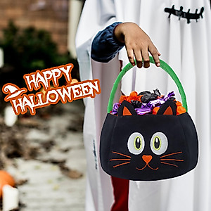 YourBestMemory Set of 2pcs, Dia 11' Halloween Plush Pumpkin and Black Cat Basket Trick or Treat Bags Halloween Candy Bucket for Kids, Gift Bucket for Halloween Party Favor Supplies(Pumpkin&Cat)