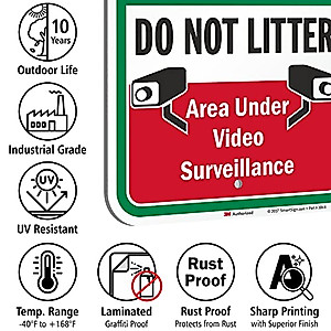 SmartSign 18 x 12 inch “Do Not Litter - Area Under Video Surveillance” Metal Sign, 63 mil Aluminum, 3M Laminated Engineer Grade Reflective Material, Multicolor