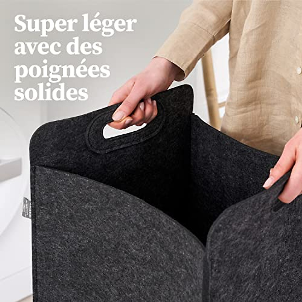 Hennez Collapsible Laundry Hamper Felt 70L - Lightweight Foldable Laundry Bin - Dirty Clothes Hamper - Tall Basket - Laundry Baskets with Handles - Pop Up Laundry Hamper - Felt Basket - Kids Hampers