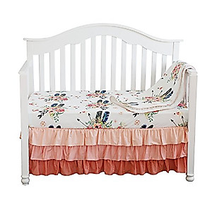 Sahaler Baby Crib Bedding Set for Boy Girls, Nursery Fitted Sheets Baby Minky Blanket Crib Kids Protective Pad Sets(Feather Floral 3pc Set)