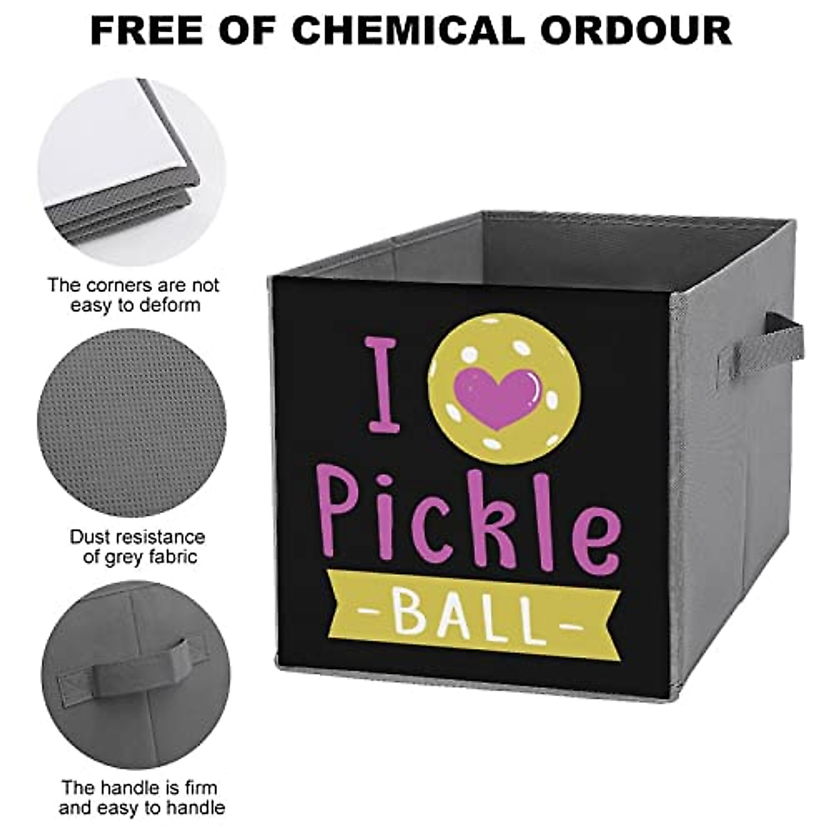 Love Pickle Ball PU Leather Collapsible Storage Bins Canvas Cube Organizer Basket with Handles