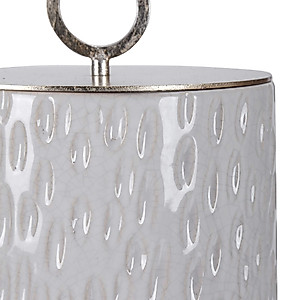 MY SWANKY HOME Mid Century Modern Carved Ceramic Cylinder Jars Set 2 Off White Gray Container