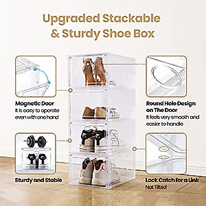 Amllas 10 Pack Clear Shoe Boxes Stackable,Shoe Storage for Closet,Sturdy Box Containers with Door,Sneaker Storage,Easy to Assemble,Fit up US Size 12(13.8”x 9.84”x 7.1”)