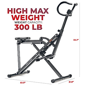 Sunny Health & Fitness Row-N-Ride® Plus, Heavy Duty Assisted Squat Machine with 300 LB Max Weight Capacity, Adjustable Resistance and Thick Padded Seat - NO. 077PLUS