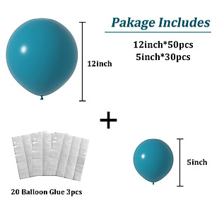 Janinus Turquoise Blue Balloons Garland Arch Kit Peacock Blue Balloons 12Inch 5Inch Turquoise Balloons Different Sizes 80PCS for Baby Shower/Gender Reveal/Wedding/Whale Theme Party Decorations