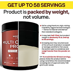 Multi Collagen Protein Powder Hydrolyzed (Type I II III V X) Grass-Fed All-in-One Super Bone Broth + Collagen Peptides - Premium Blend of Grass-Fed Beef, Chicken, Wild Fish, Eggshell Collagen