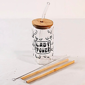 TAOHUAJIANG 16 oz Iced Coffee Cup with Bamboo Lids and Straws Mason Jar Cups and Iced Coffee Tumbler with Lid and Straw Glass Cups