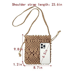 Meyaus Women Small Cotton Crochet Crossbody Bag Summer Beach Drawstring Shoulder Bag Purse