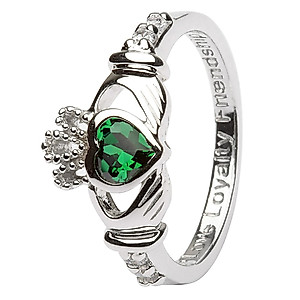May Birth Month Silver Claddagh Rings LS-SL90-5 - Size: 7.5 Made in Ireland.