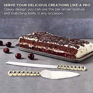 Homi Styles wedding cake knife and server set | Elegant Gold Color With Beaded Handles & Premium 420 Stainless Steel Blades | Cake & Pie Serving Set For Wedding Cake, Birthdays, Anniversaries, Parties