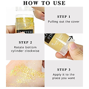 HOSAILY Gold Body Glitter Stick, Mermaid Sequins Face Glitter Gel, Holographic Chunky Glitter Face Paint for Singer Concerts Music Festival Rave Hair Accessories Sparkling Glitter Makeup for Women 01#