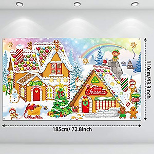 Christmas Gingerbread Photo Backdrop Decoration Sweet Merry Christmas Gingerbread House Banner Santa Candy Background for Christmas Baby Shower Birthday Wall Decorations in 72.8 x 43.3 Inch