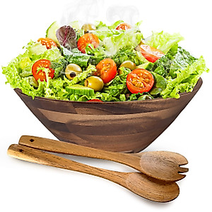 Creekview Home Emporium Acacia Salad Bowl and Serving Utensil Set - Large Wooden Salad Bowl with Serving Spoon and Fork