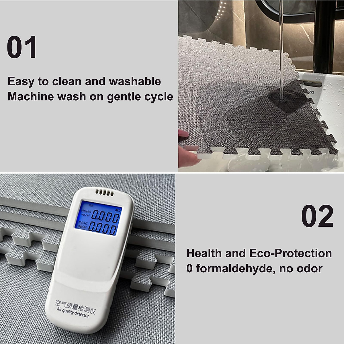 10 Pcs Carpet Interlocking Foam Mats, Cotton Linen Puzzle Play Mat - Perfect for Floor Protection, Garage, Exercise, Yoga, Playroom (12" X 12" - 10 Tiles)(Color:Navy Blue)