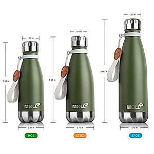 Mollcity Small Water Bottles for Kids -9 oz Stainless Steel Insulated Vacuum Water Bottle for School Metal Leak Proof Cola Shape Mini Water Bottle for Boys (Grass Green)