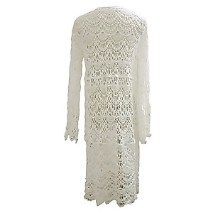 Cnebo A Line Dresses for Women Wedding Guest Women's Hollow Crochet Seaside Holiday Beach Smock Coat Swimsuit Smock Long Beige