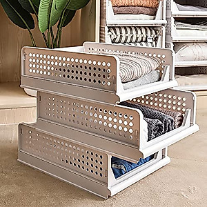Dollox 4 Pack Folding Wardrobe Storage Boxes Closet Organizers Plastic Clothes Organizer Stackable Plastic Storage Basket for Home Clothing Storage
