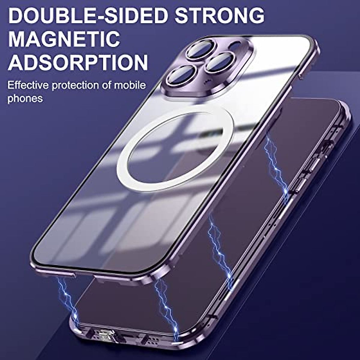 Jonwelsy Case for iPhone 14 Pro Max, 360 Degree Double-Sided Protection Compatible with Magsafe Magnetic Adsorption Metal Bumper Front Tempered Glass Back Frosted PC Cover for 14 Pro Max 6.7" (Gold)