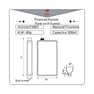 Keith Titanium Ti9307 Pocket Flask with Funnel - 6.8 fl oz ●●●●●●● Keith's 18th Anniversary: Exclusive Price!