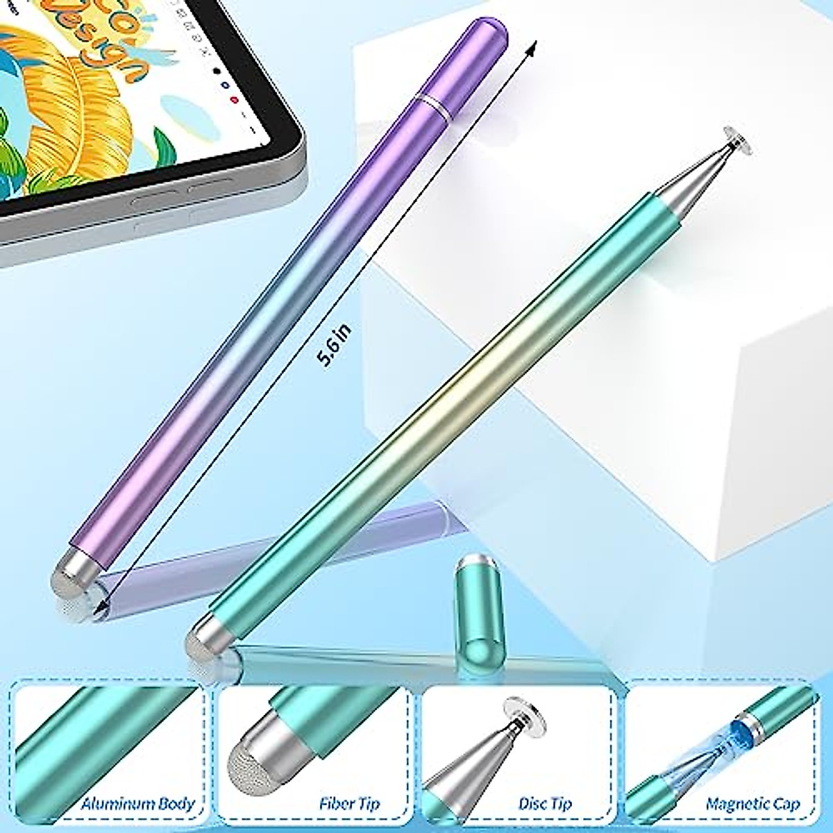 Stylus Pens for Touch Screens(3 Pcs), High Precision Magnetic Disc Universal Stylus Pen for iPad Compatible with Apple/iPhone/iPad/Android/Microsoft Tablets (Green Gold/Purple Blue)