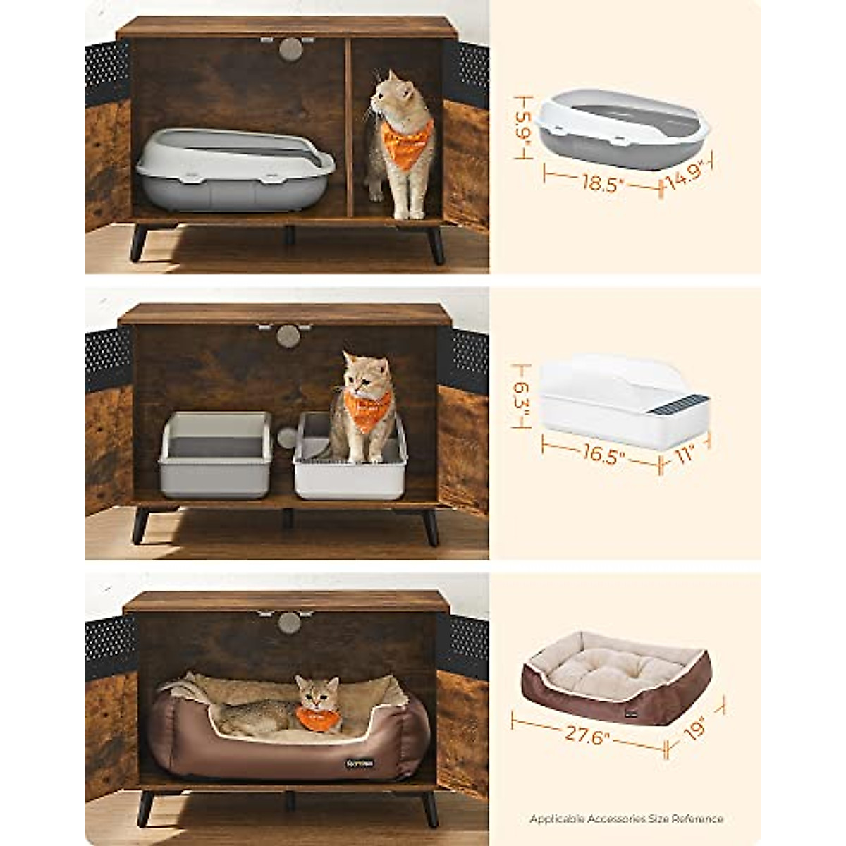 FEANDREA Litter Box Enclosure, Cat Litter Box Furniture Hidden, with Removable Divider, High Legs, Cat House for Indoor Cats, Side End Table, 31.5 x 19.7 x 21.7 Inches, Rustic Brown UPCL006X01