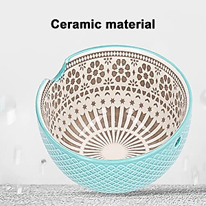 Ceramic Knitting Yarn Bowl Holder, Handmade Yarn Storage Bowl with Holes 6.1 X 3.7In DIY Crocheting Knitting Bowl Wool Holder for Crochet Knitting Gift for Moms and Grandmothers(Blue)