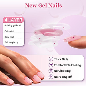 KXAMELIE Glossy Nude Glue on Nails Press On, Made by Gel with Colorful French Tips Short Nails Designs, 24PCS