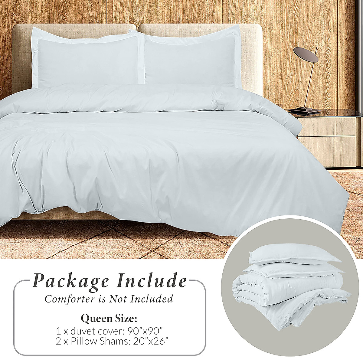 ROYALE LINENS White Duvet Cover Queen Size - 3 Piece Bedding Comforter Covers - Zipper Closure - 1 Queen Duvet Cover 90x90 inches and 2 Pillow Shams - No Comforter Included