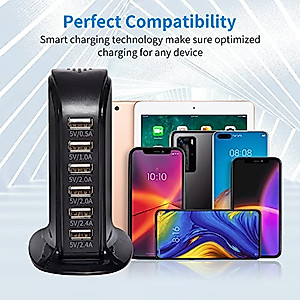 Wyssay 10A(50W) 6-Port Independent Desktop USB Charging Station,Multi USB Fast Charger Compatible with iPhone 13/13pro Max 12/12 Mini/12Pro/12 Pro Max/11/11 Pro iPad AirPod,Tablets（Black）